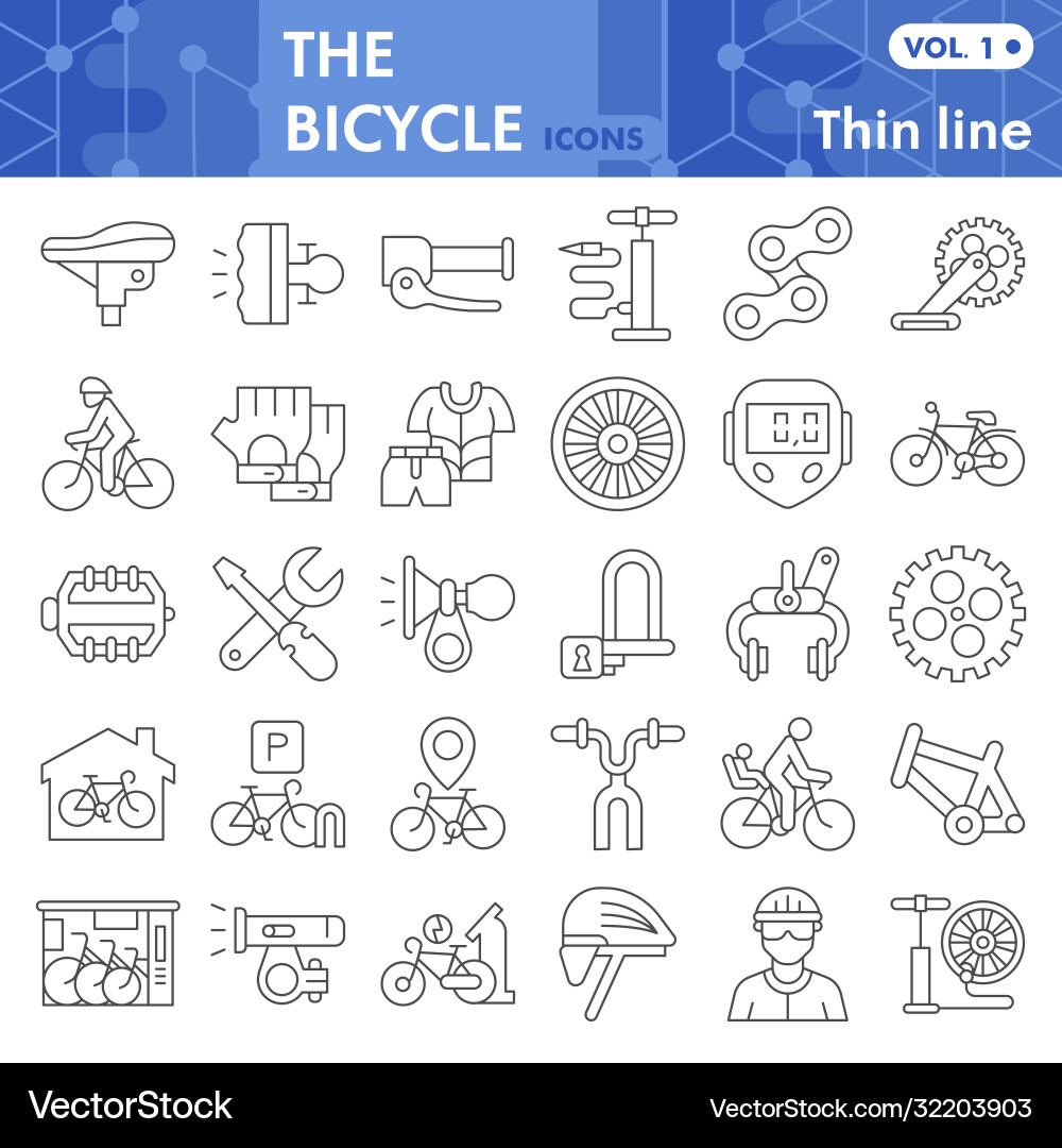 Bicycle thin line icon set bike symbols Royalty Free Vector