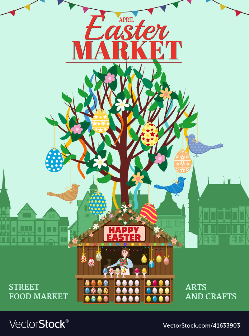 Easter market poster holiday city spring fair Vector Image
