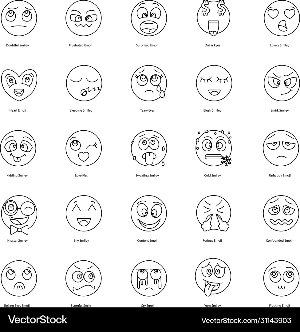 Facial expression set emoticons Royalty Free Vector Image