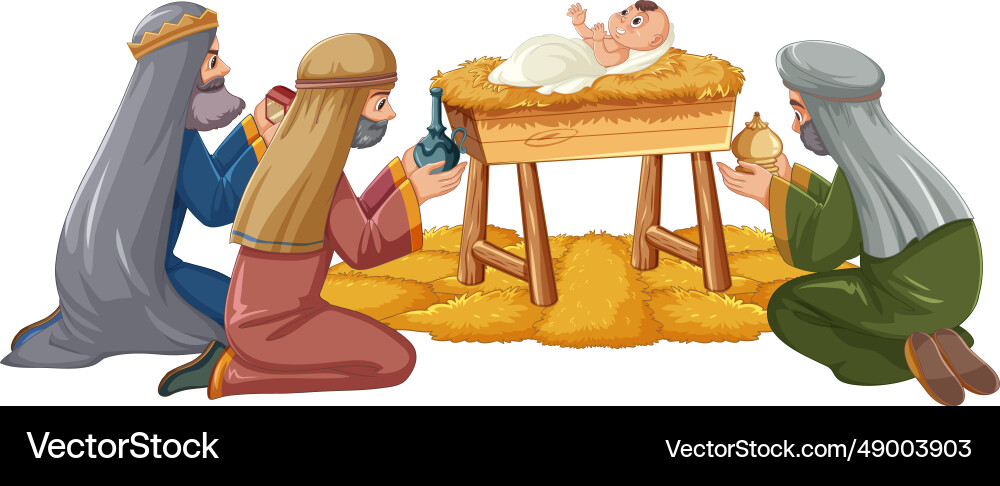 Infant jesus christ laying in manger Royalty Free Vector
