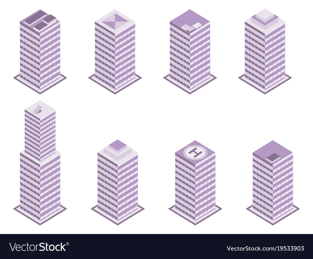 Isometric building set isolated on white Vector Image