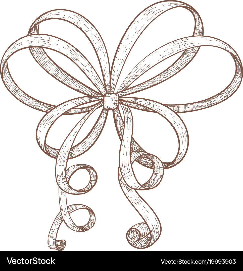Ribbon bow hand drawn grunge sketch Royalty Free Vector