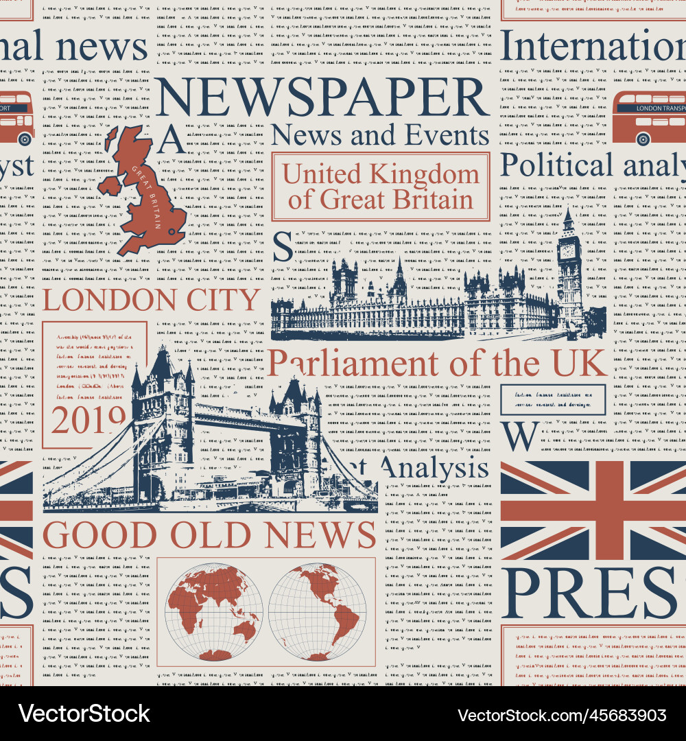 Seamless pattern with uk or london newspaper page Vector Image