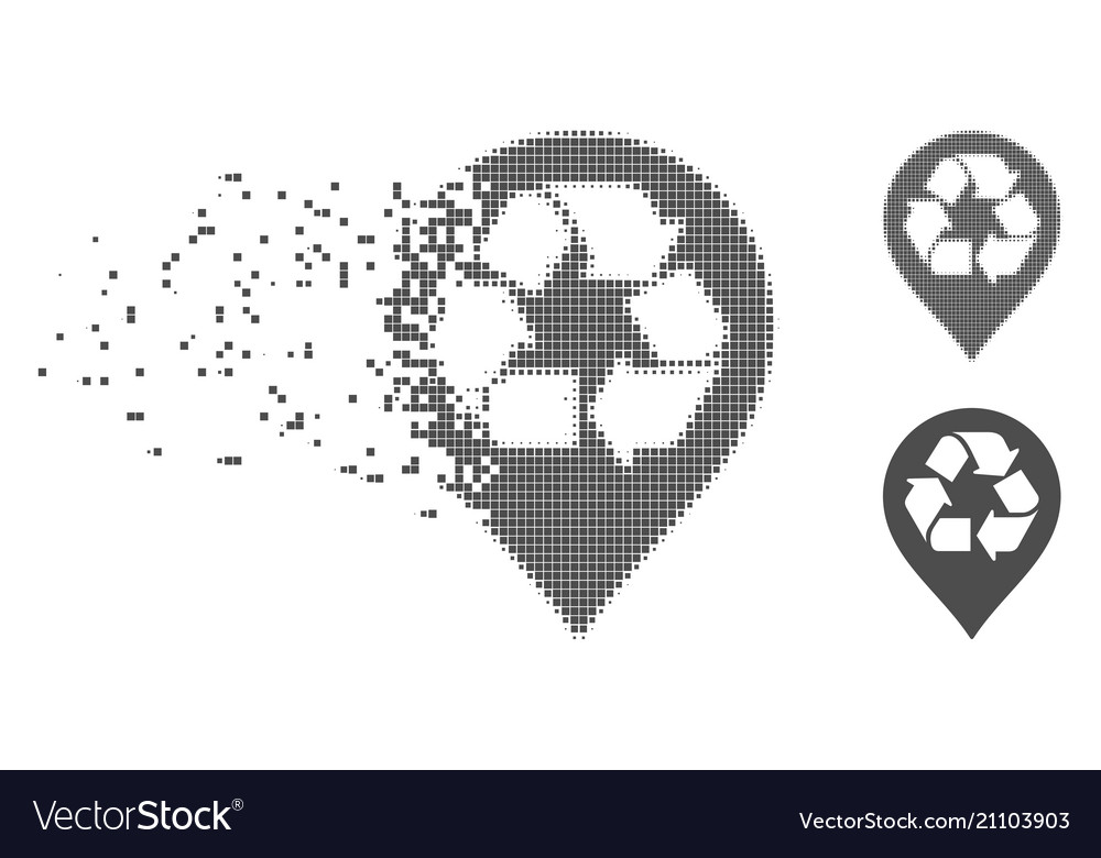 Shredded pixel halftone recycle map marker icon Vector Image Shredded pixel halftone recycle map marker icon Vector Image