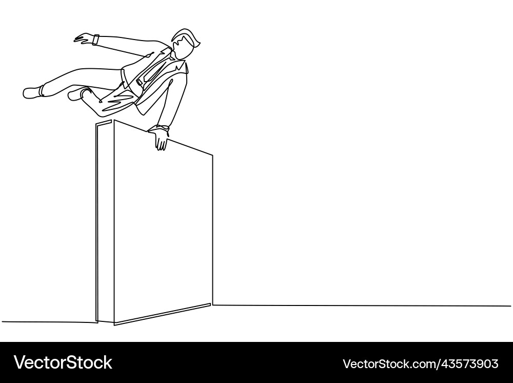 Single one line drawing businessman jumps over Vector Image