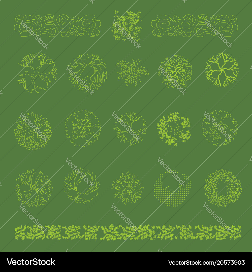 Trees and bush item top view for landscape design Vector Image