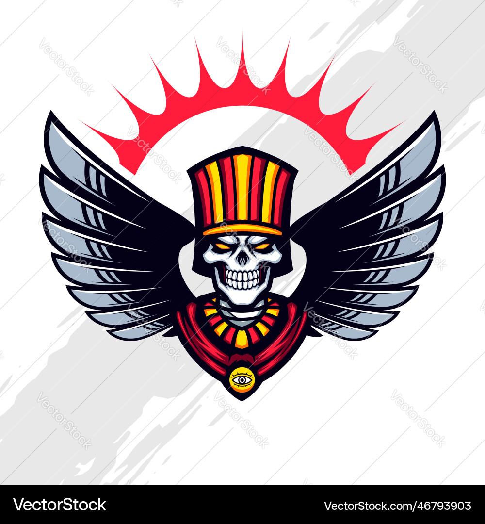 Winged egyptian king pharaoh skull mascot logo Vector Image
