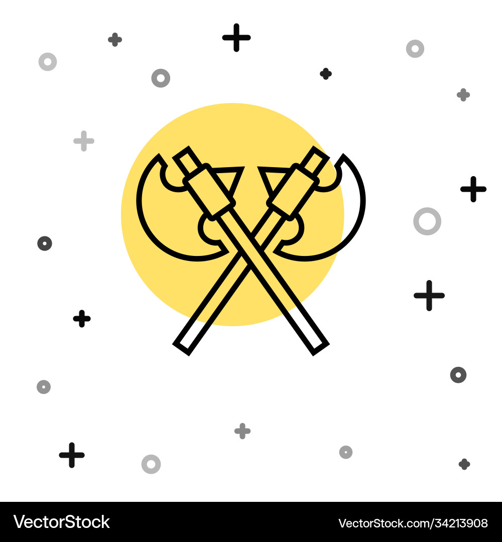 Black line crossed medieval axes icon isolated Vector Image