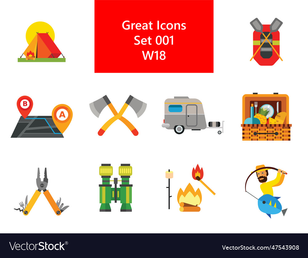Camping icon set Royalty Free Vector Image - VectorStock