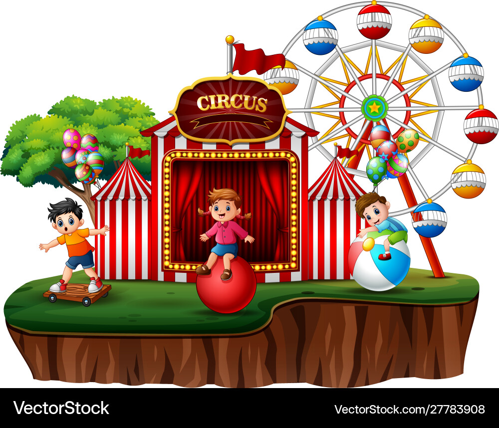 Cartoon children having fun on amusement Vector Image