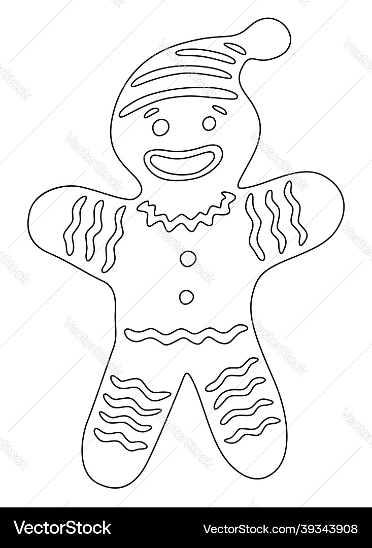 Christmas coloring book art with gingerbread man Vector Image