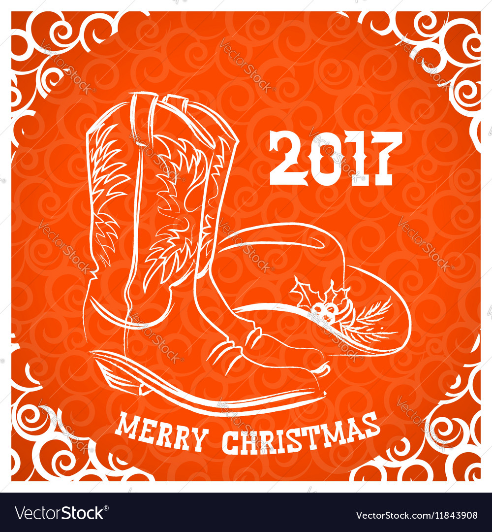 Cowboy merry christmas with boots Royalty Free Vector Image