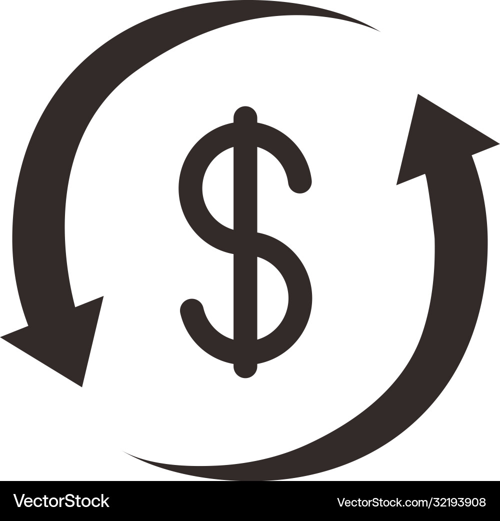 Dollar symbol with arrows around silhouette style Vector Image