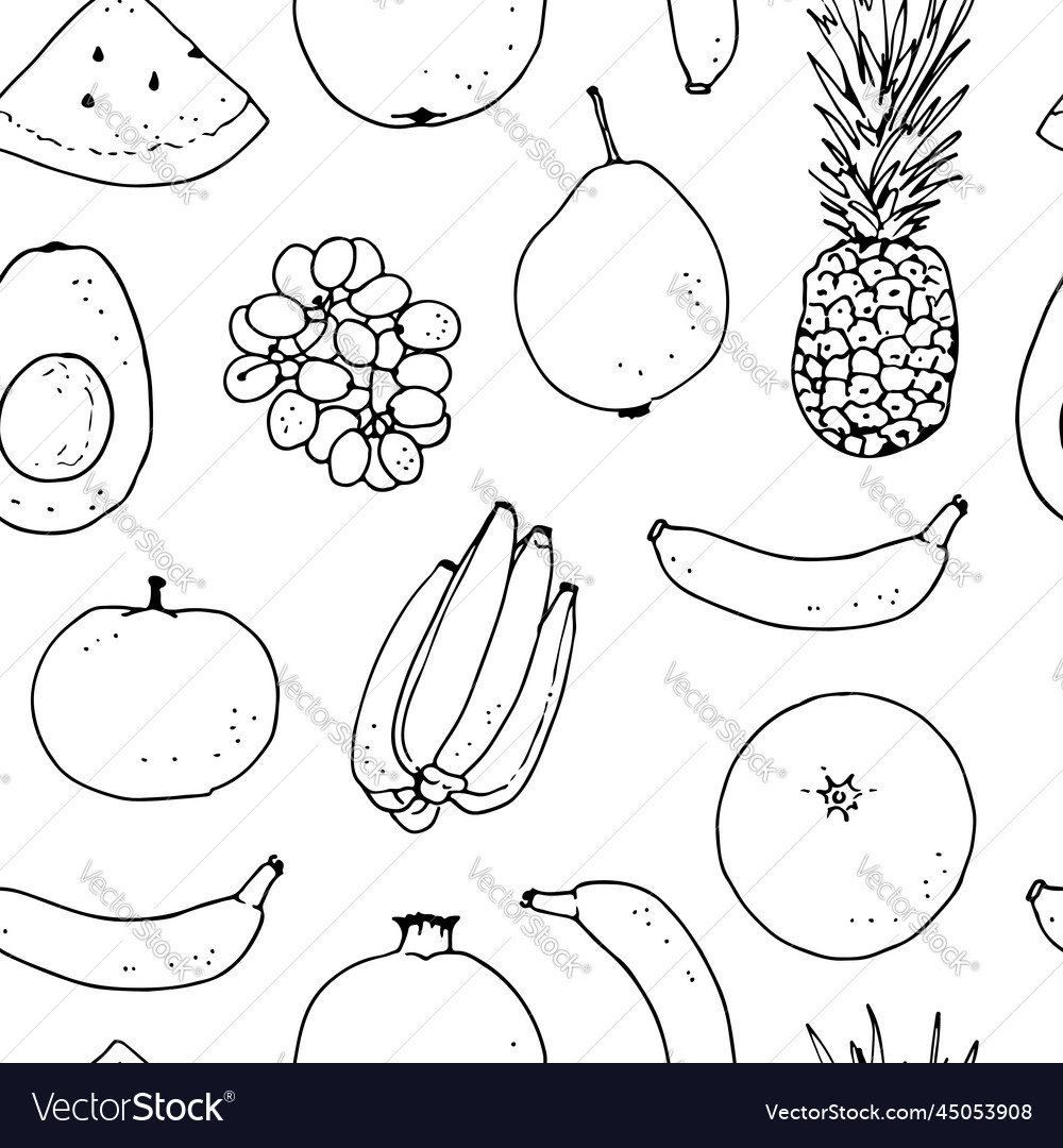Fruits seamless pattern hand drawn Royalty Free Vector Image