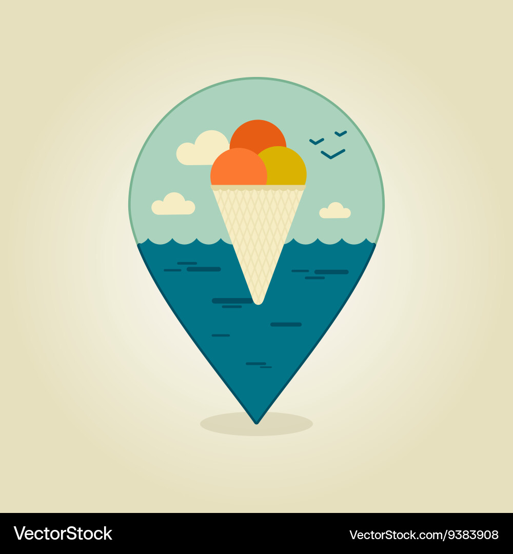 Ice cream pin map icon summer beach sun sea Vector Image