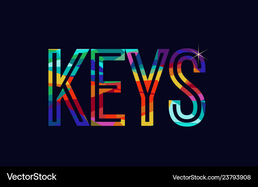 Keys word typography design in rainbow colors logo