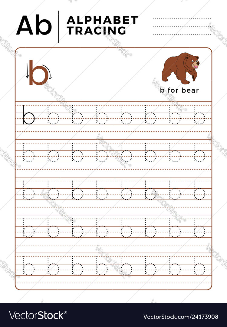 Letter b alphabet tracing book with example Vector Image