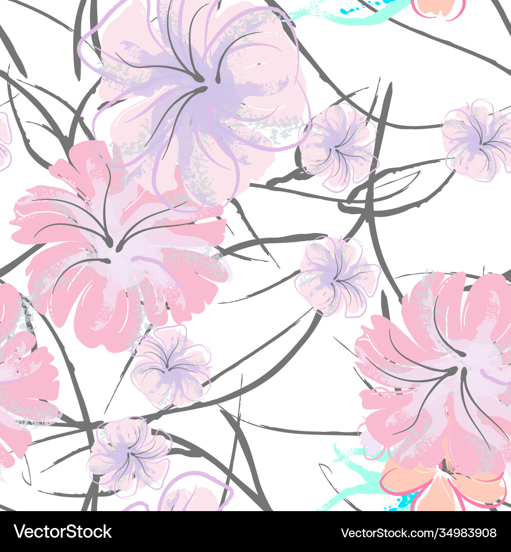 Pink flowers blooming pattern pastel watercolor Vector Image