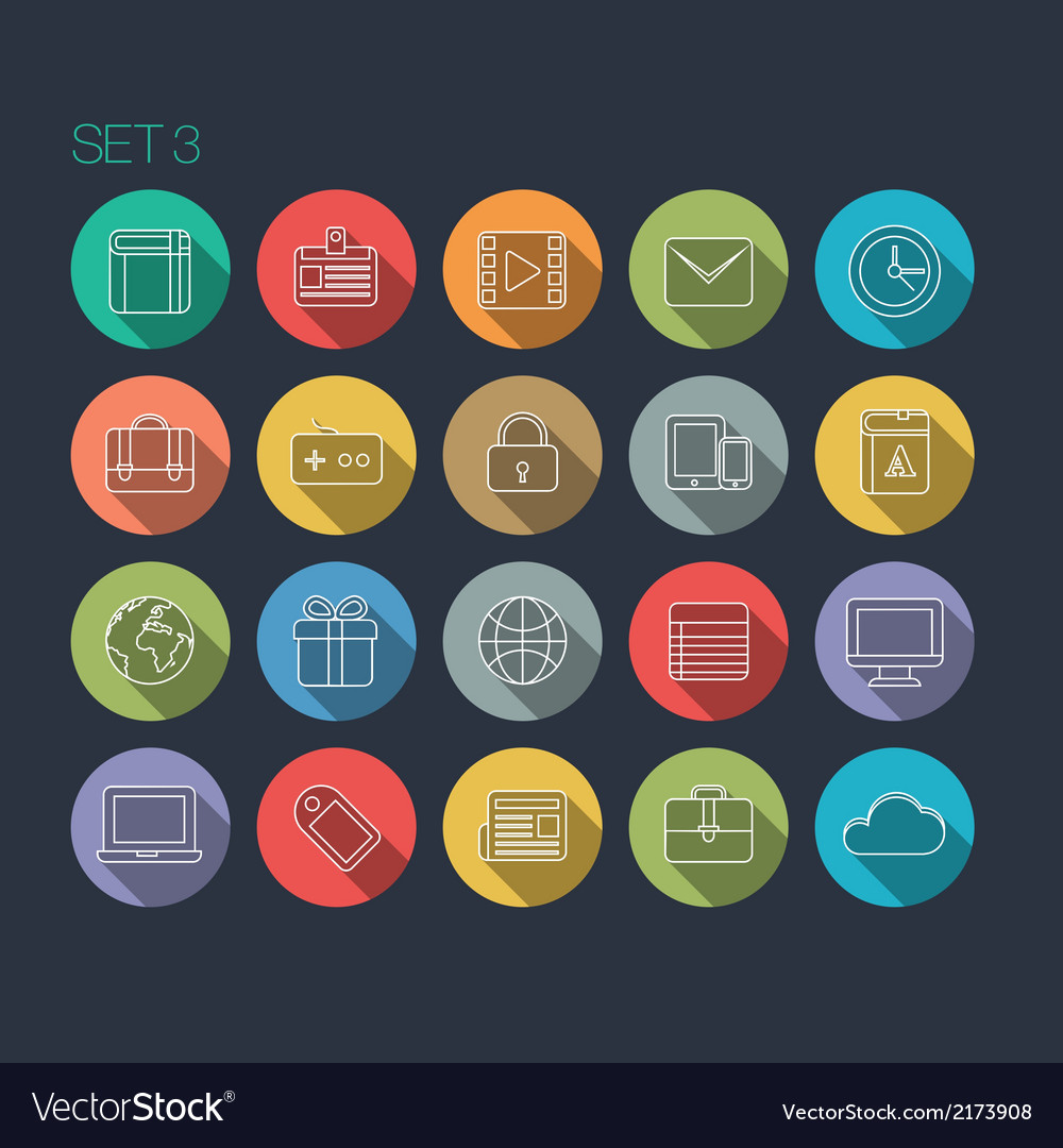 Round thin icon with shadow set 3 Royalty Free Vector Image