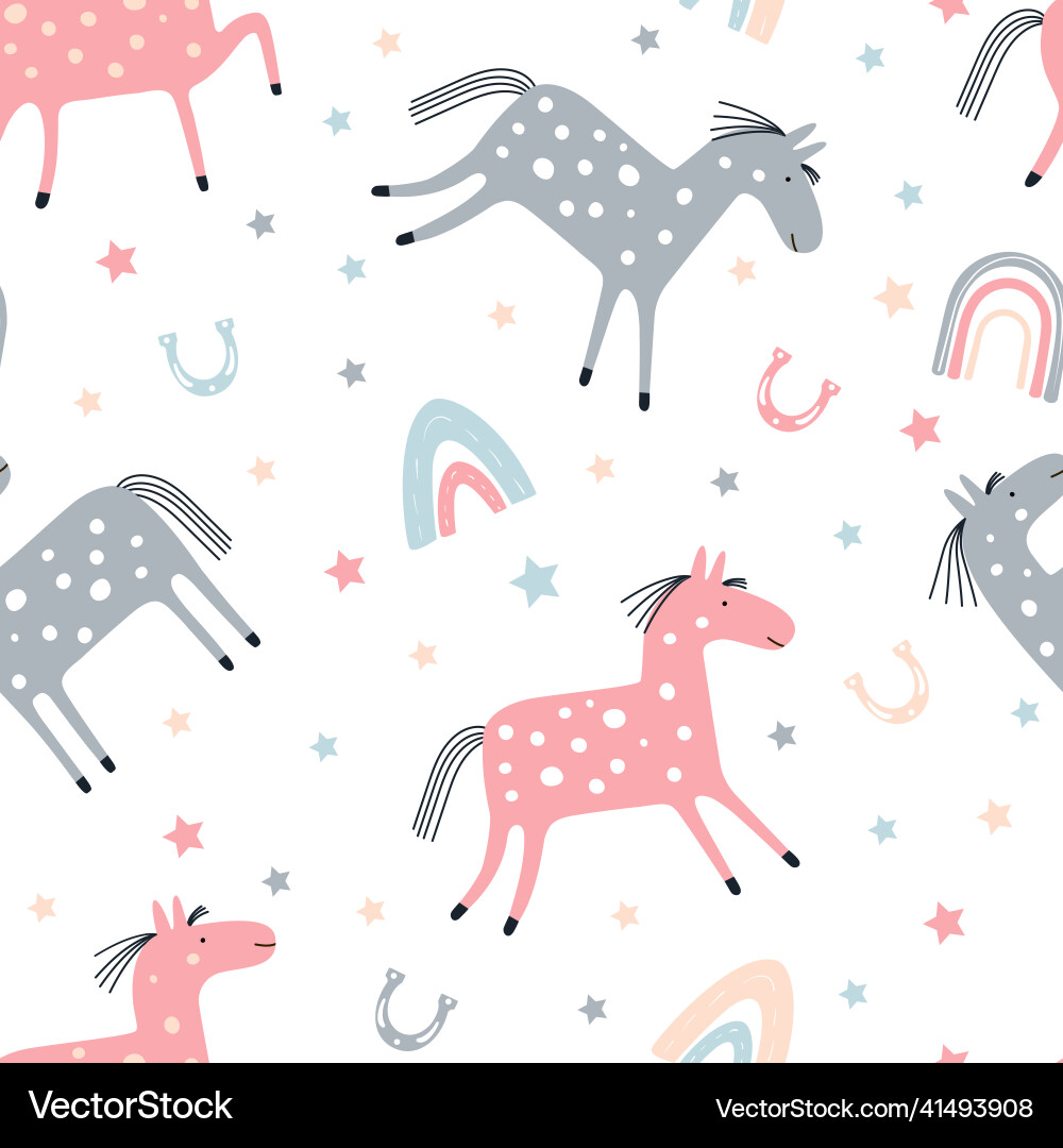 Seamless pattern with cute pastel horses Vector Image
