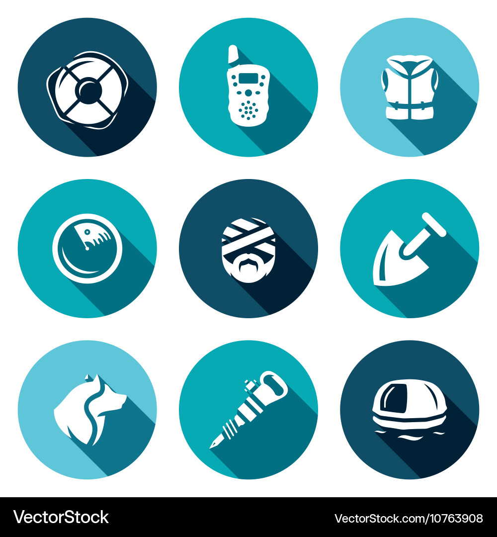 Set search and rescue service icons Royalty Free Vector