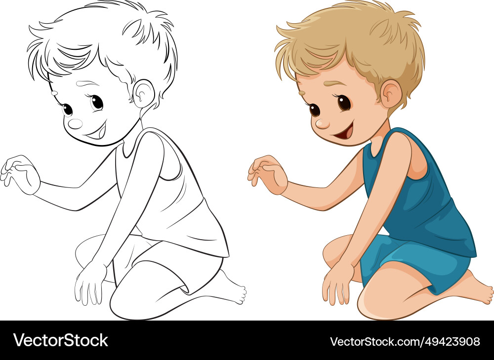 Smiling cartoon boy sitting for coloring pages Vector Image