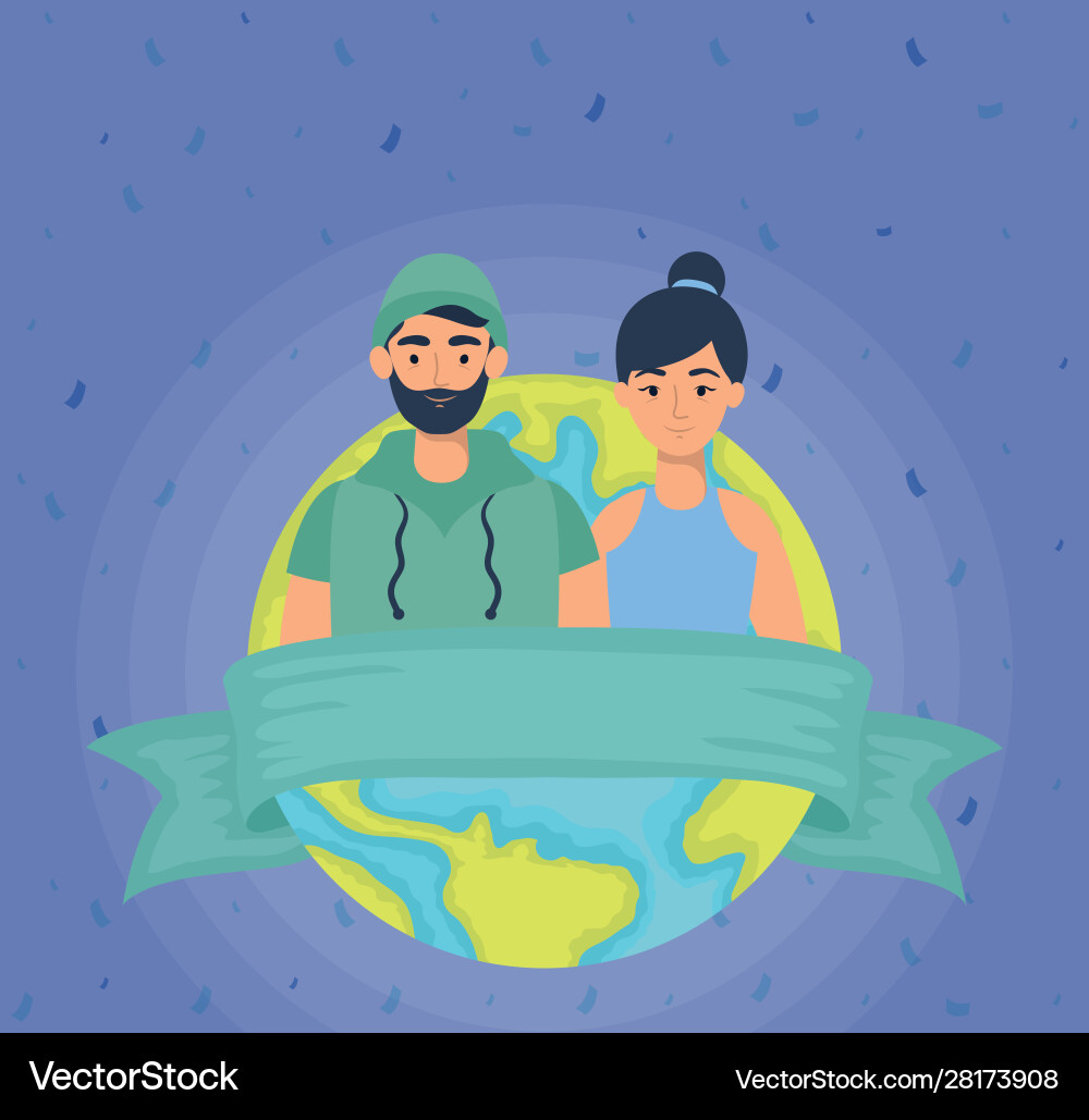 Young lovers couple with world planet earth Vector Image