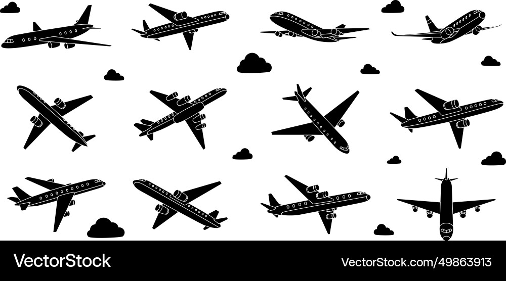 Aircraft set air transport flight symbol Vector Image