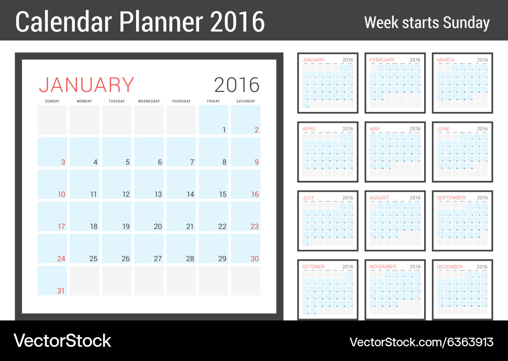 Calendar planner for 2016 year stationery design Vector Image