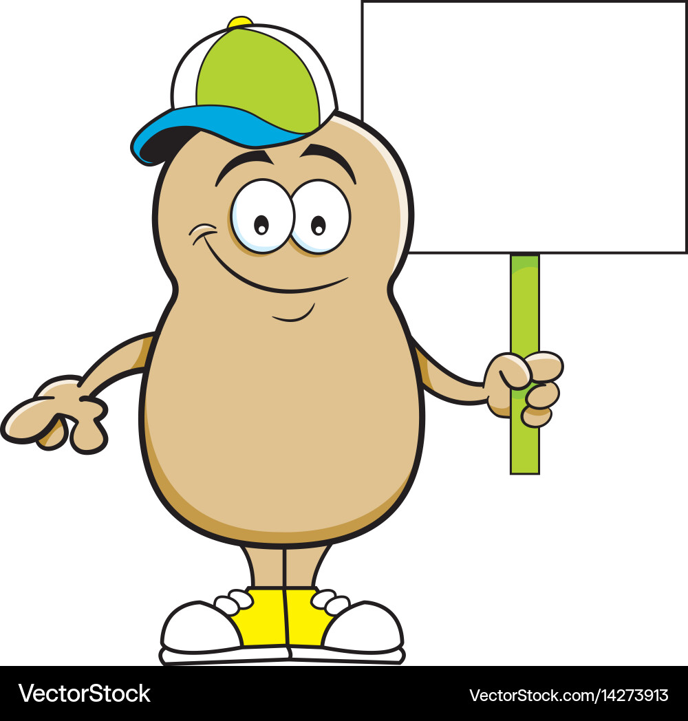 Cartoon potato holding a sign Royalty Free Vector Image