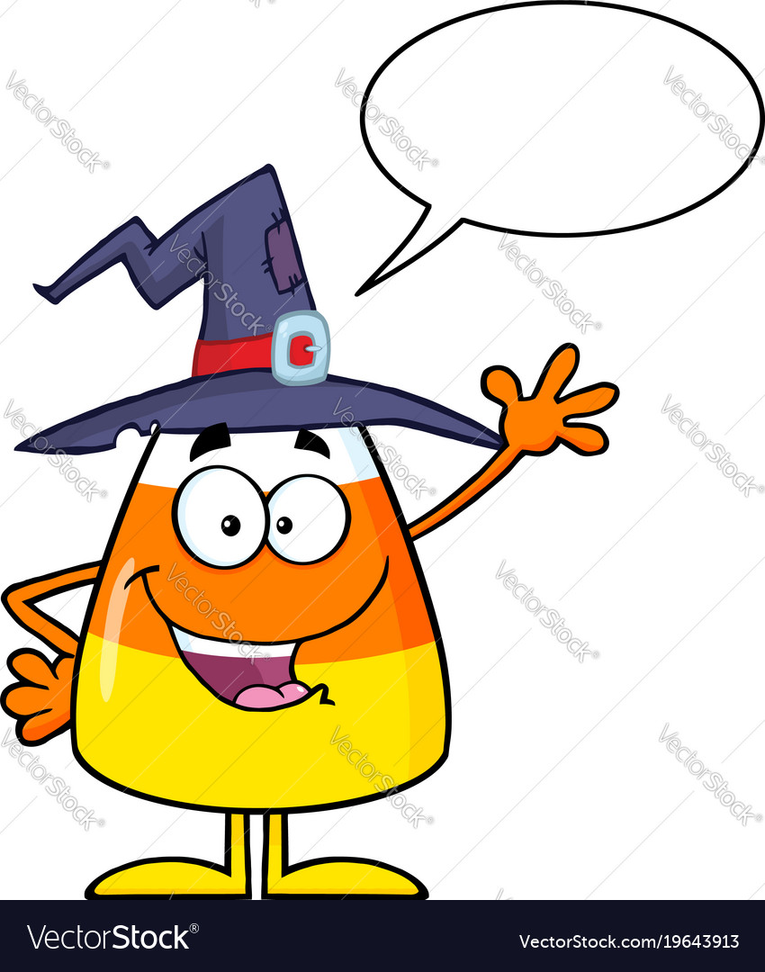 Happy candy corn with speech bubble Royalty Free Vector