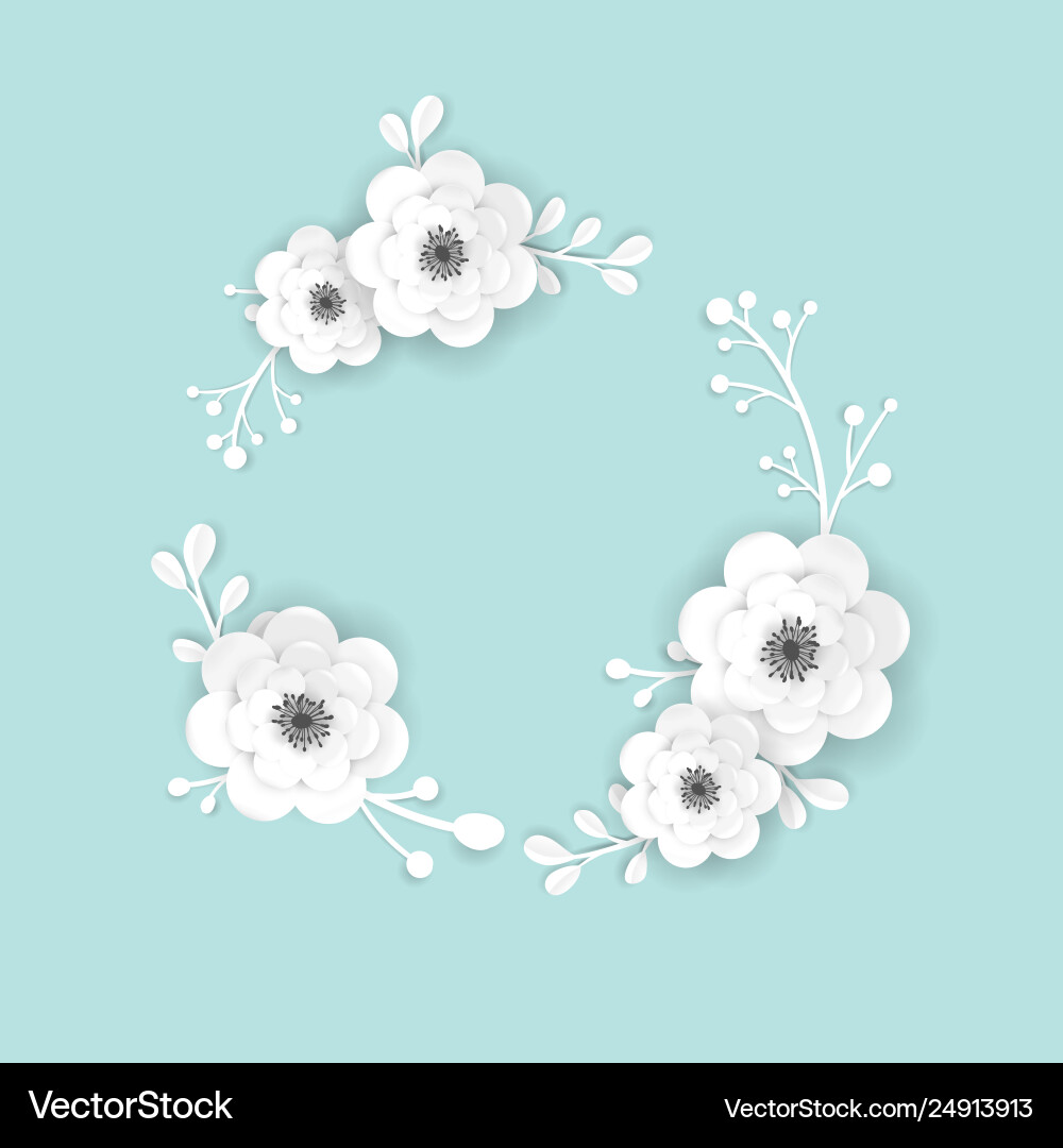 Paper cut flowers frame greeting card template Vector Image