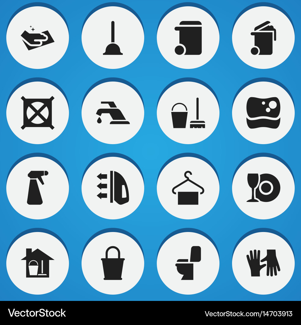 Set of 16 editable cleaning icons includes Vector Image