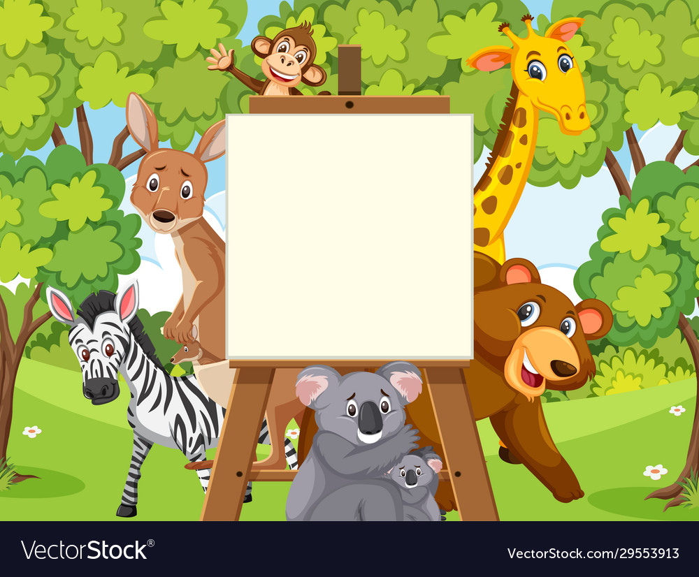 Sign template with wild animals in forest Vector Image