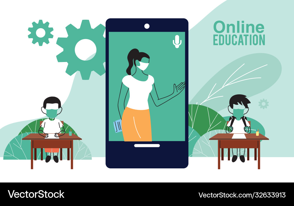 Teacher on screen giving online class to her Vector Image