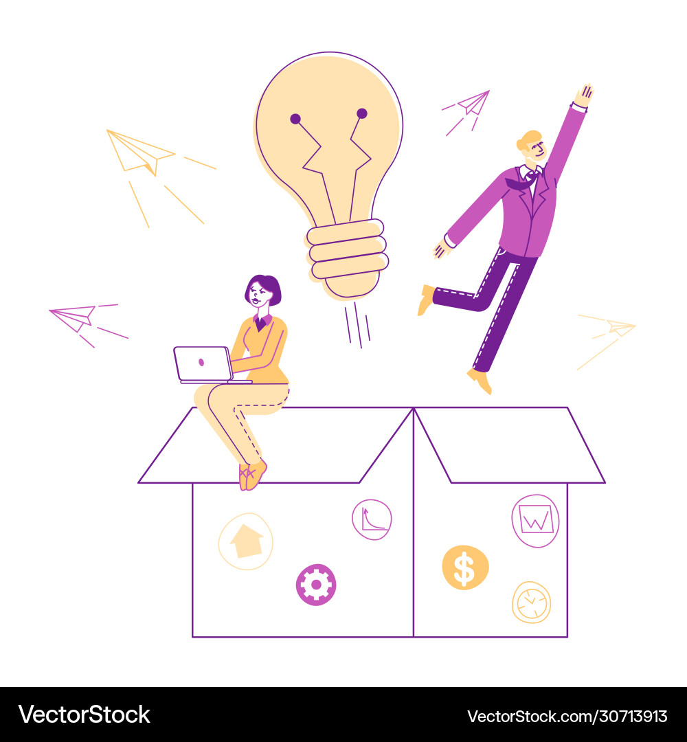 Think outside box businessman launch to sky Vector Image