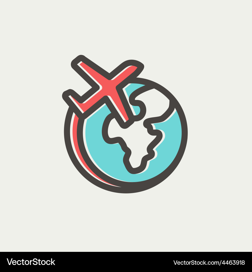 Airplane flying around the world thin line icon Vector Image