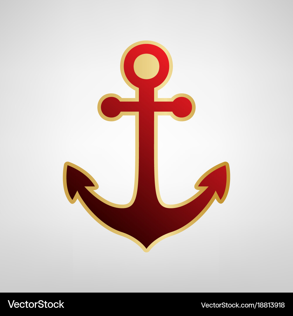 Anchor icon red on gold sticker Royalty Free Vector Image