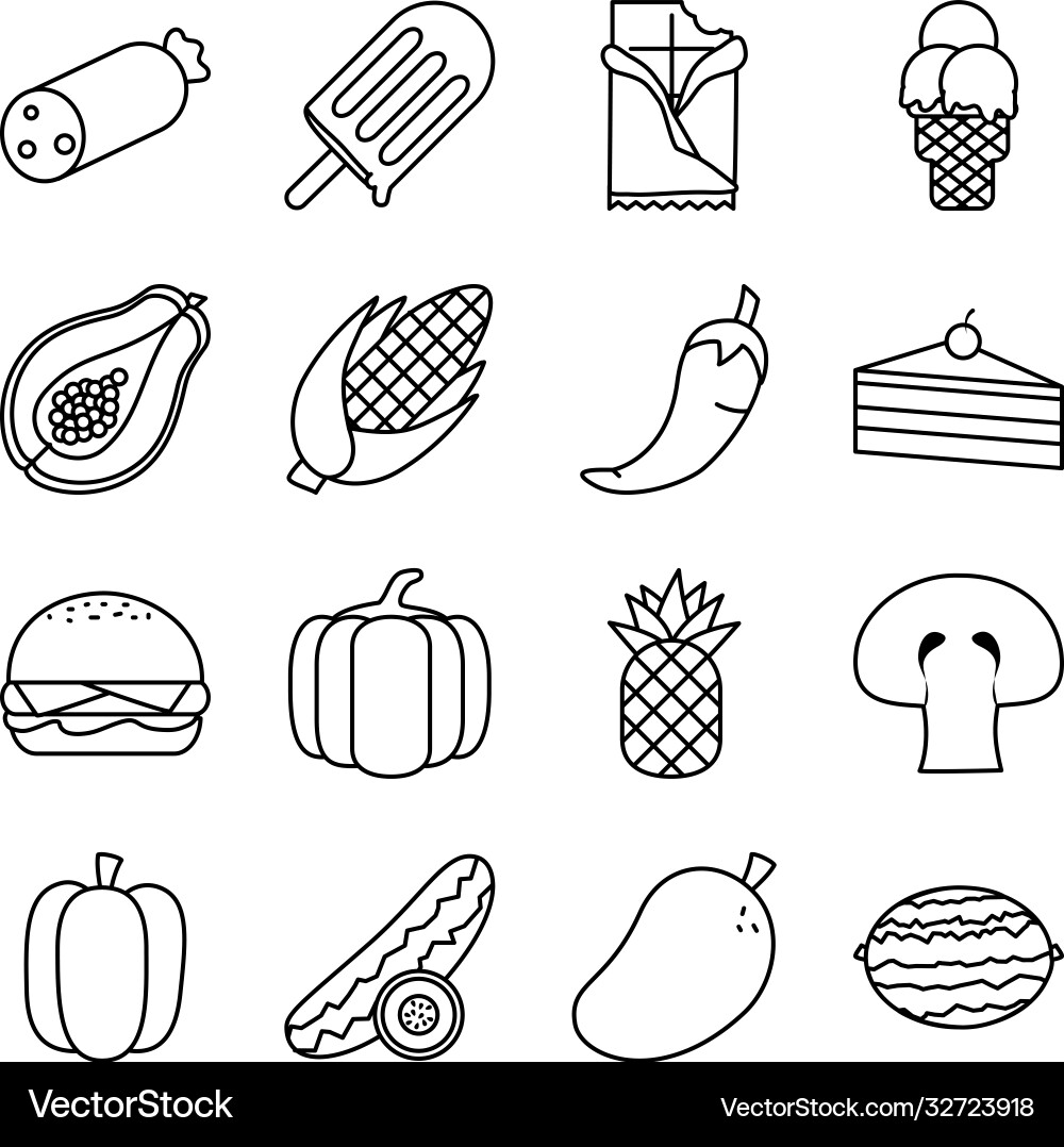 Food line style icon set design Royalty Free Vector Image