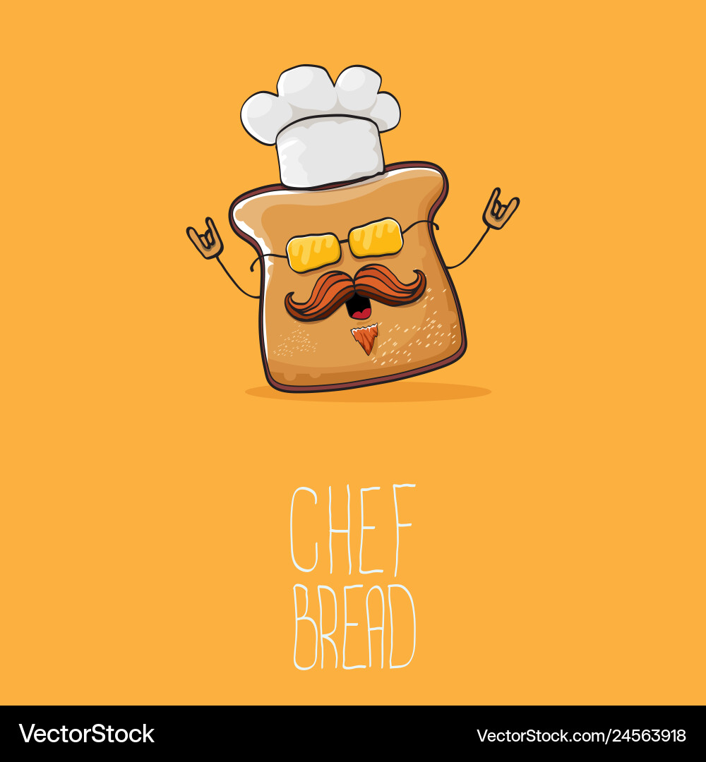 Funky cartoon cute bread chef character Royalty Free Vector