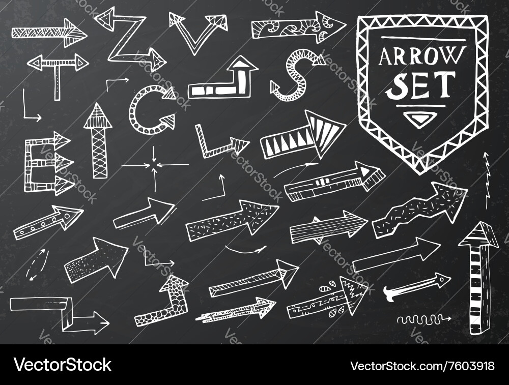 Hand drawn arrow icons set on black Royalty Free Vector