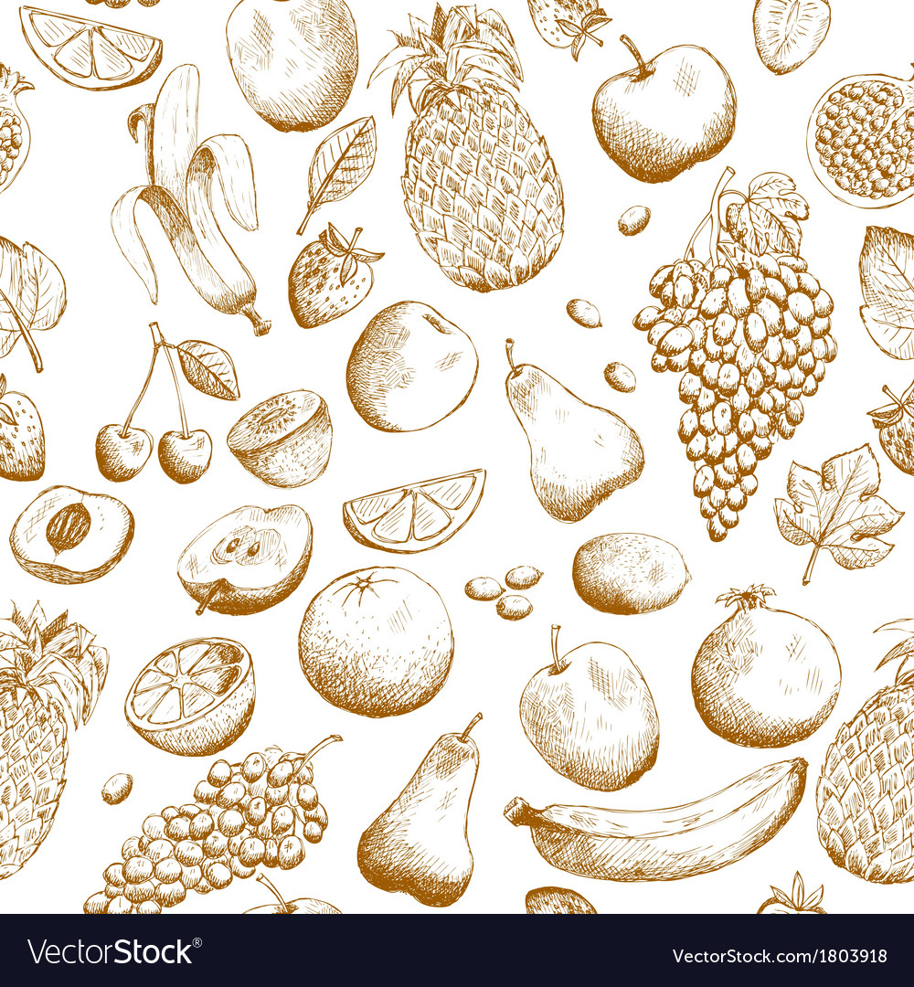 Hand Drawn Fruits Seamless Pattern Royalty Free Vector Image