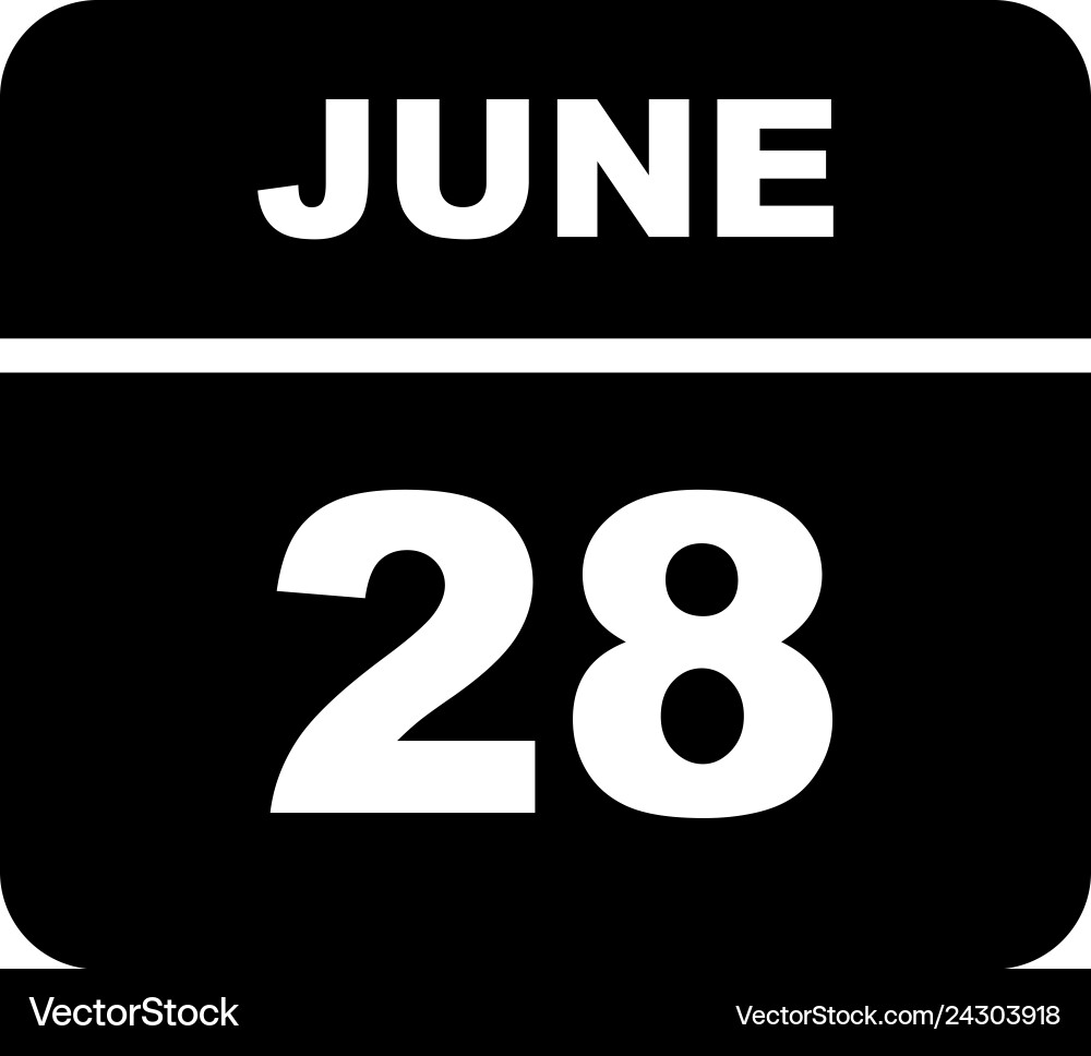 June 28th date on a single day calendar Royalty Free Vector