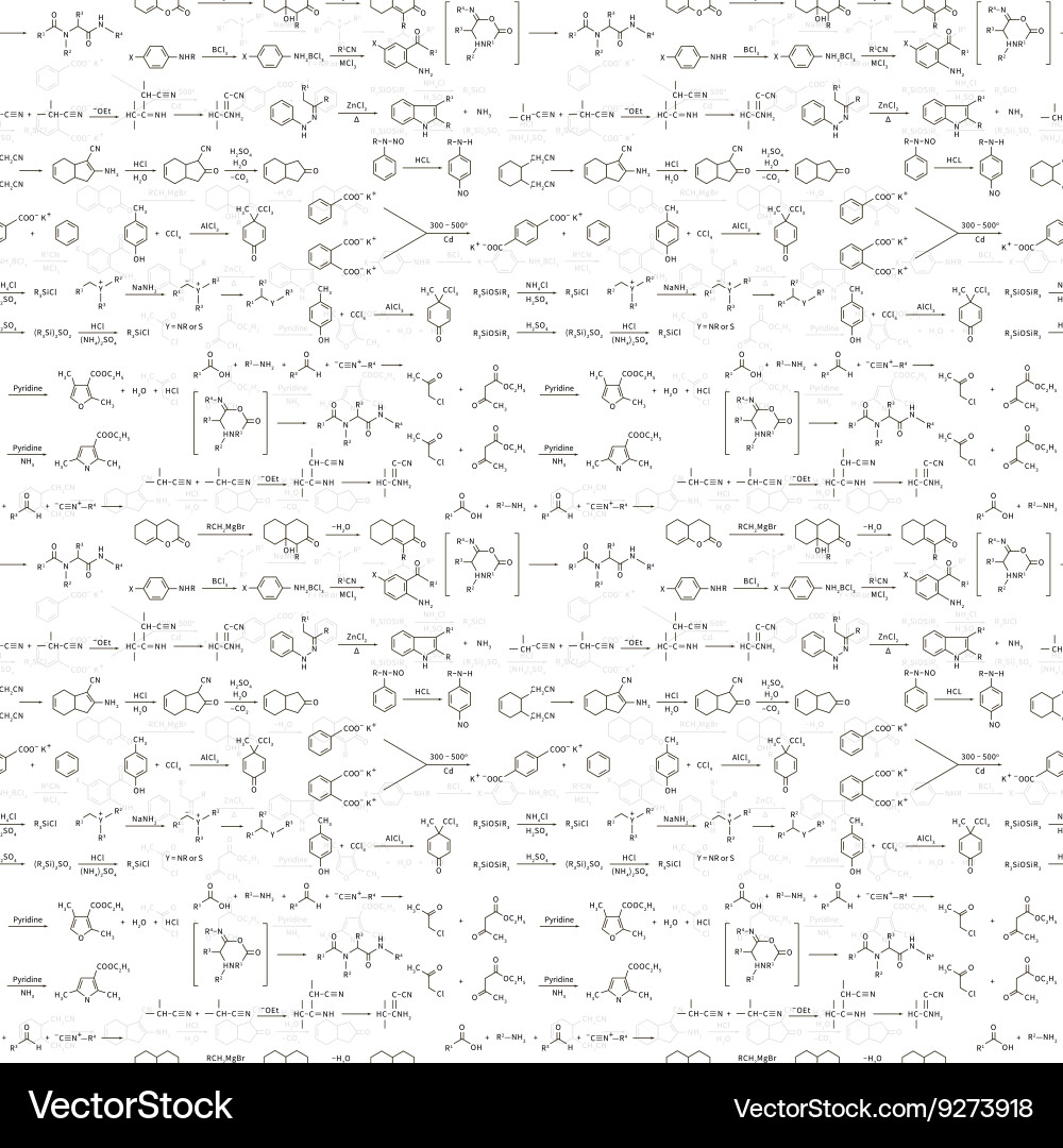 Many recondite chemical equations and formulas Vector Image