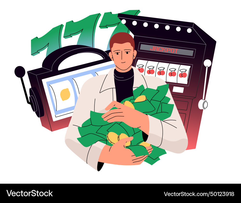 Player bets plays slot or fruit machine lucky Vector Image