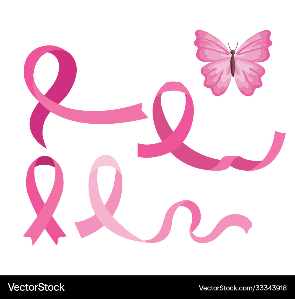 Set pink ribbons with butterfly on white Vector Image