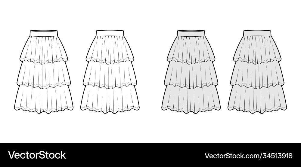 Skirt layered ruffle tiared flounce technical Vector Image
