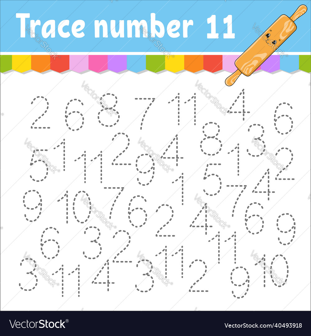 Trace number handwriting practice learning Vector Image
