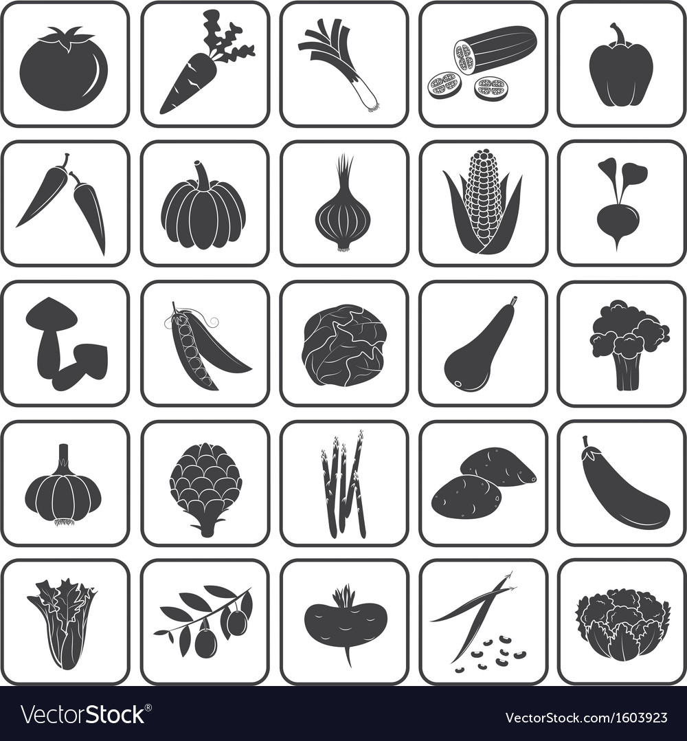 Basic vegetables icons collection Royalty Free Vector Image
