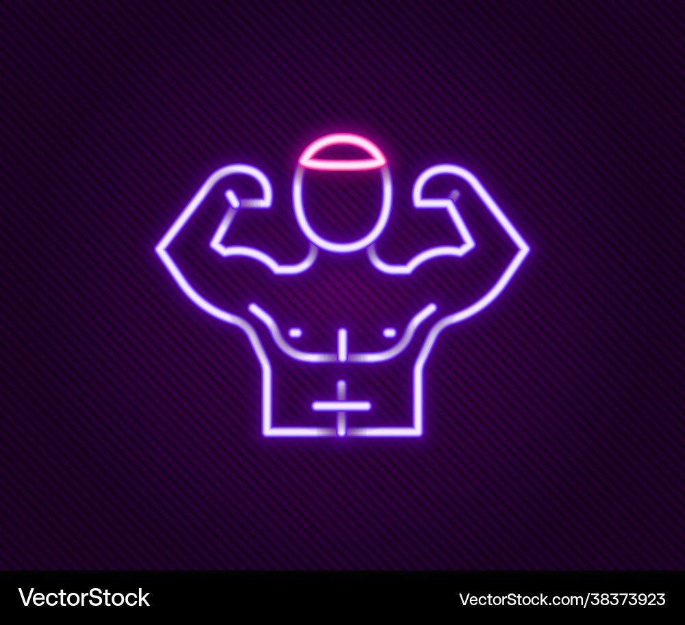 Glowing neon line bodybuilder showing his muscles Vector Image